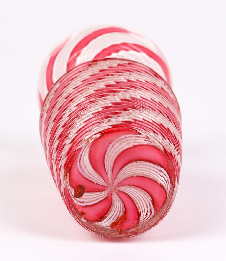 Clichy French Latticinio Pink Ribbon Patterned Glass Vase For Sale at ...