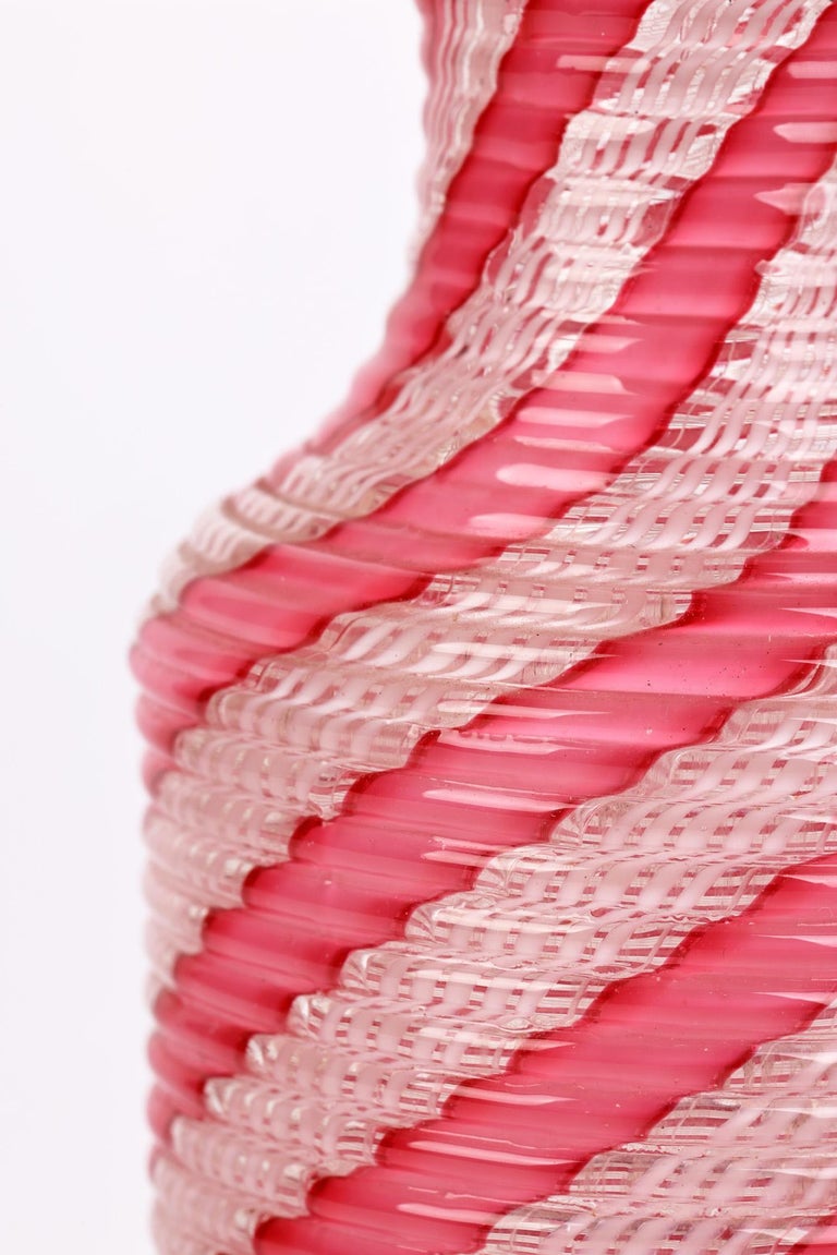 Clichy French Latticinio Pink Ribbon Patterned Glass Vase For Sale at ...