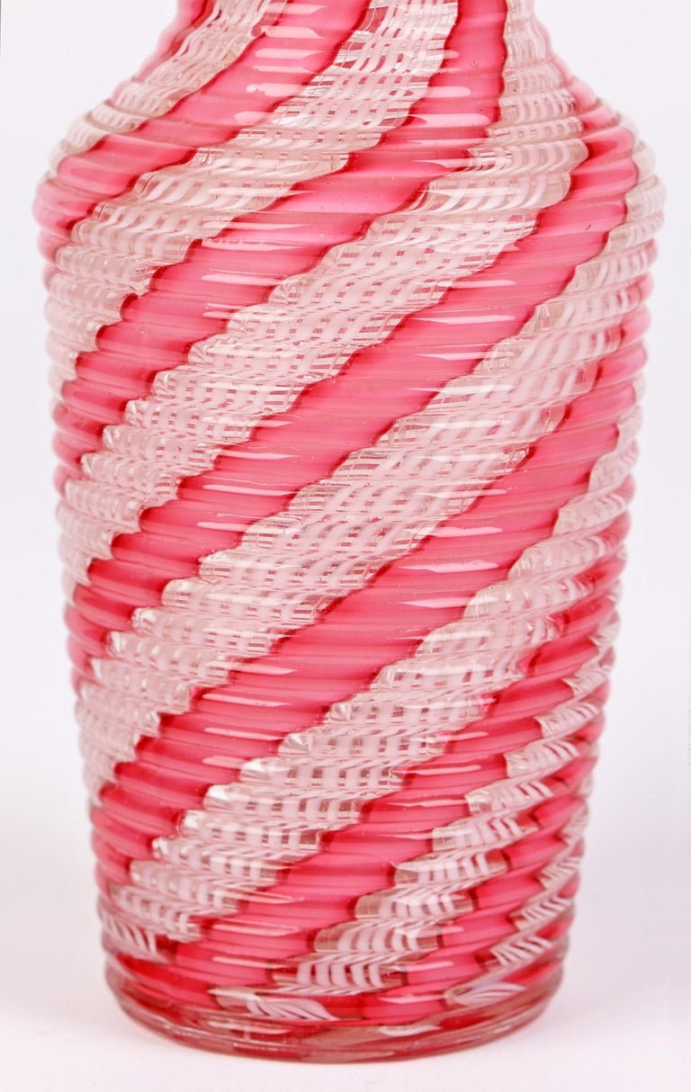 Clichy French Latticinio Pink Ribbon Patterned Glass Vase For Sale at ...