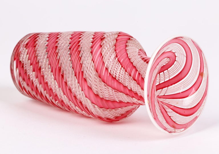 Clichy French Latticinio Pink Ribbon Patterned Glass Vase For Sale at ...