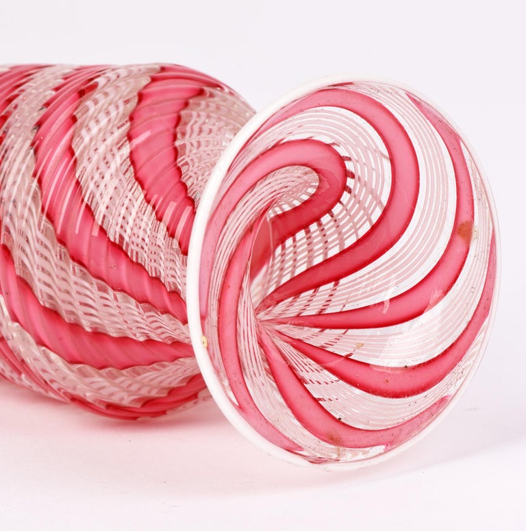 Clichy French Latticinio Pink Ribbon Patterned Glass Vase For Sale at ...