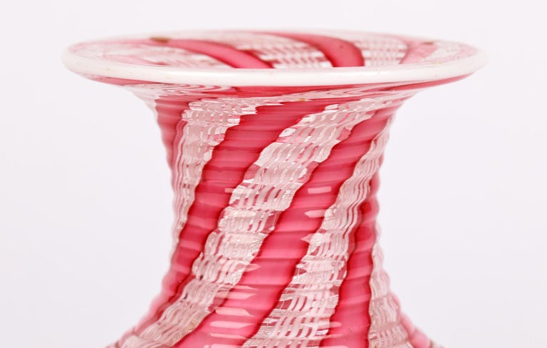Clichy French Latticinio Pink Ribbon Patterned Glass Vase For Sale at ...