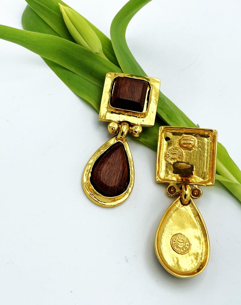 Clip-on earring by Eduard Rambaud Paris, 2 parts with wood filling ...