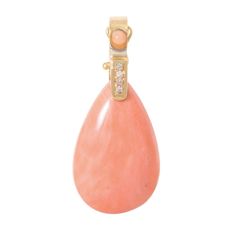 Clip Pendant with Fine Precious Coral Drop For Sale at 1stDibs