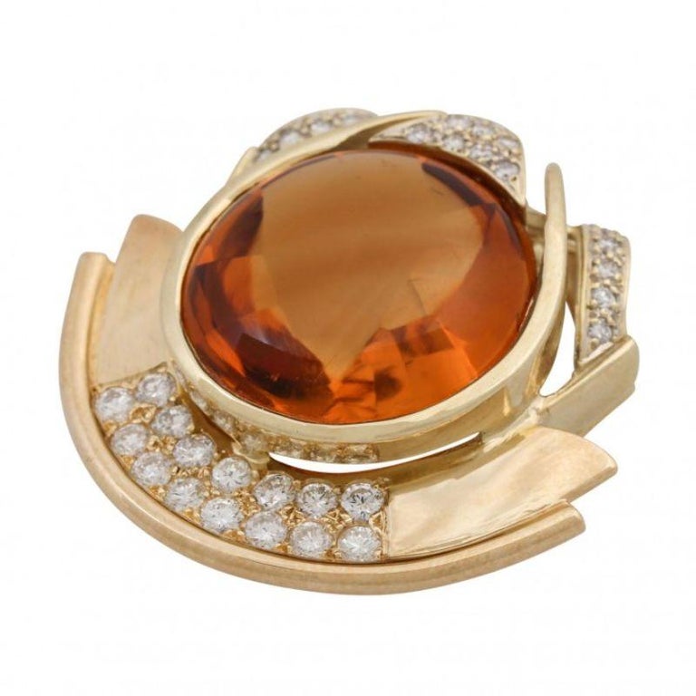 Clip Pendant with Citrine and 33 Brilliant-Cut Diamonds For Sale at 1stDibs