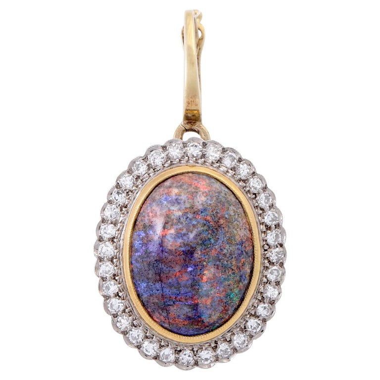 Clip Pendant with Opal Surrounded by Diamonds Total Approximate 0.8 ...
