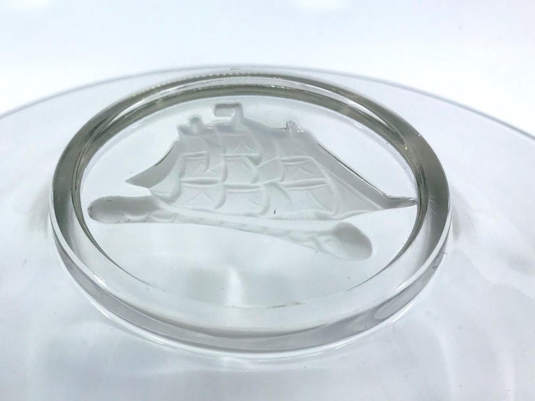 Clipper Ship Etched Glass Bowl For Sale at 1stDibs