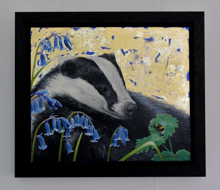 Clive Meredith - Badger and Bluebells- oil and gold leaf badger animal ...