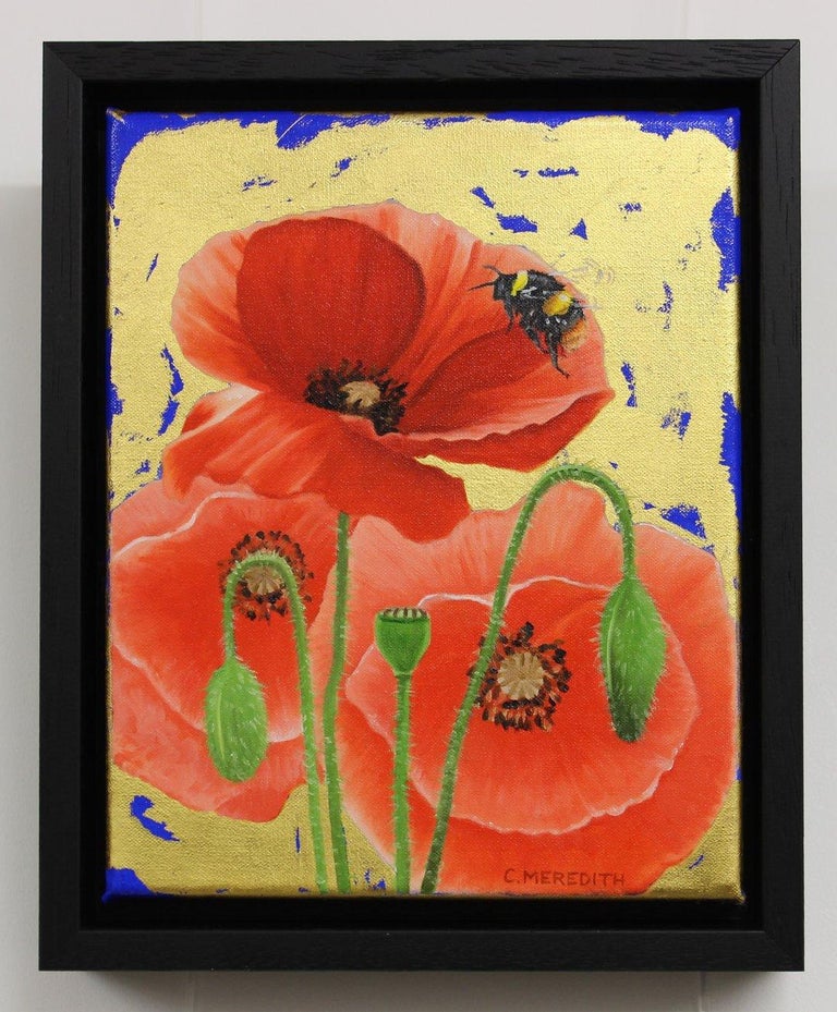 Clive Meredith - Poppies and Early Bumblebee - oil and gold leaf ...