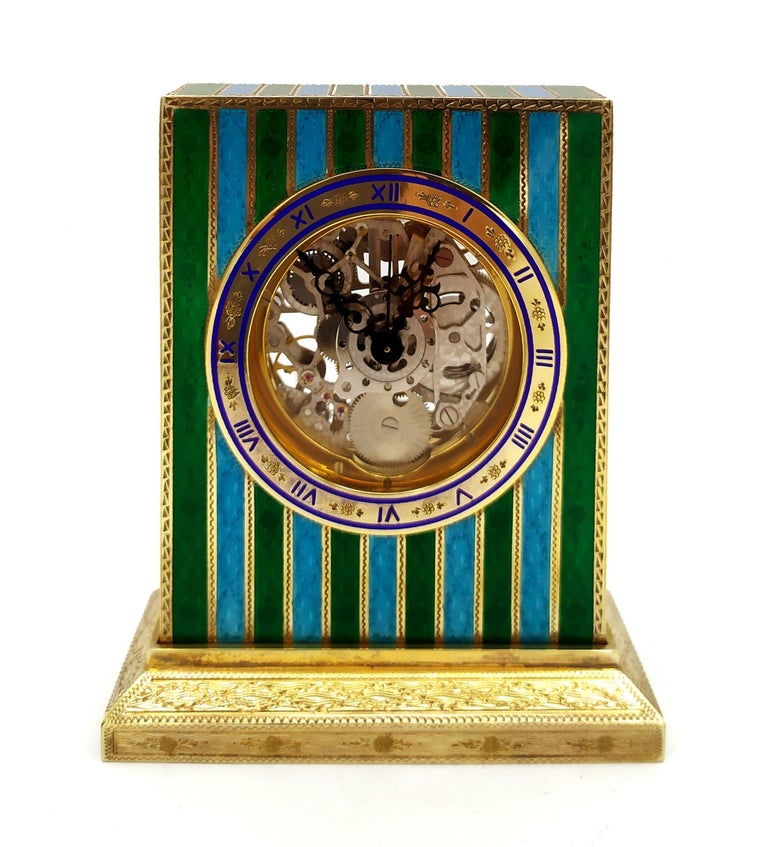 Clock and 2 Candlesticks Table set Sterling Silver Enamel Salimbeni ...