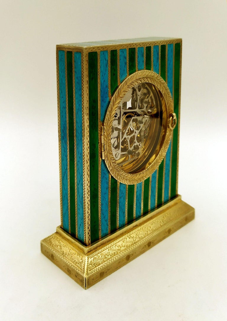 Clock and 2 Candlesticks Table set Sterling Silver Enamel Salimbeni ...