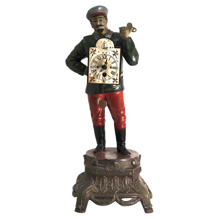 Clock Man, Wind-Up Clock with Key, Spelter, Hand-Painted For Sale at ...
