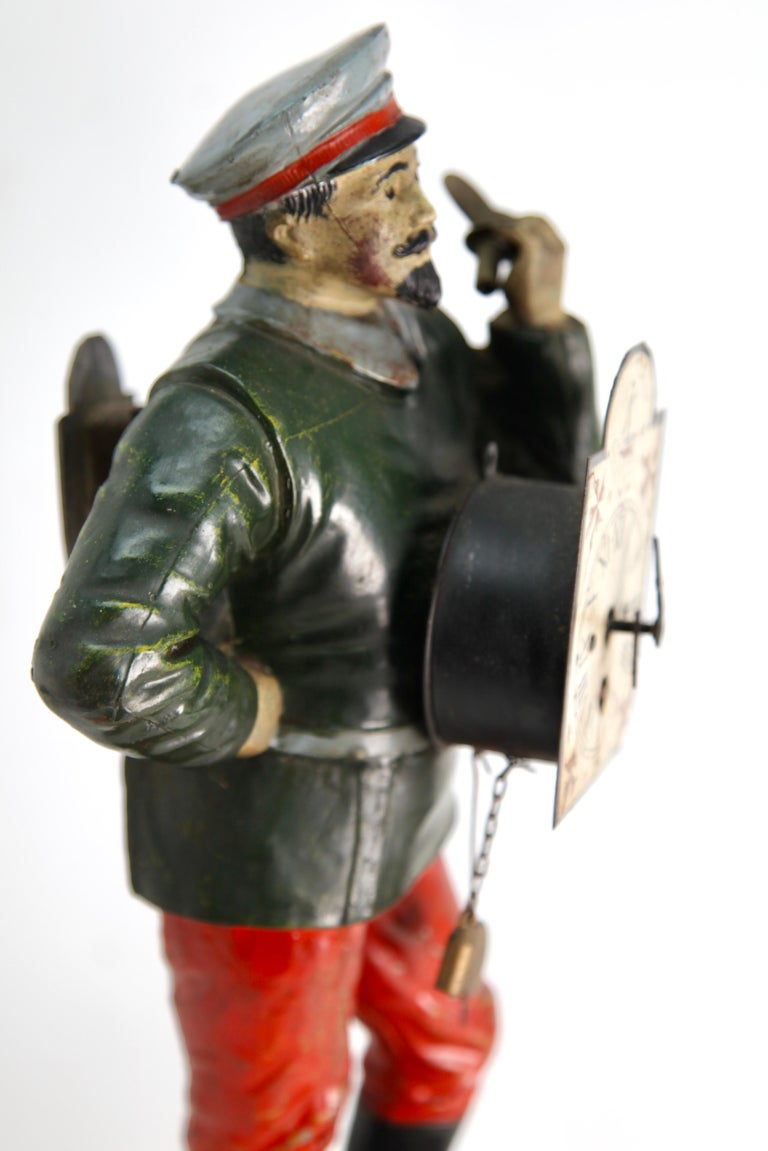 Clock Man, Wind-Up Clock with Key, Spelter, Hand-Painted For Sale at ...