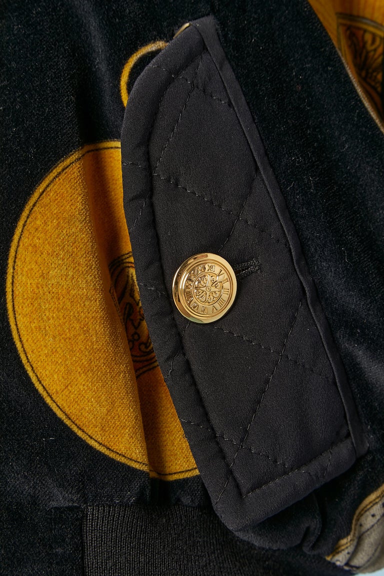 "Clock" printed and padded velvet jacket with zip Escada Circa 1980's ...