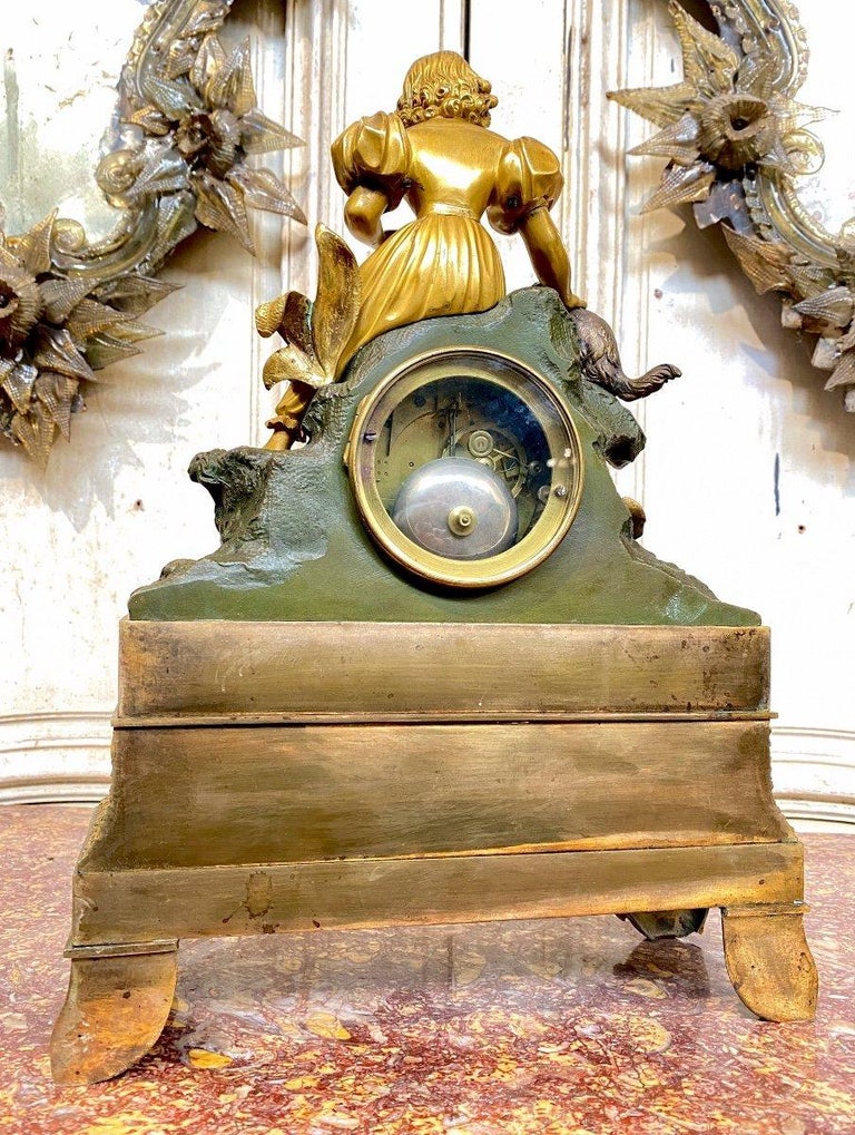 Clock with Girl and Cat in Gilt Bronze, Louis Philippe Period, XIXth ...