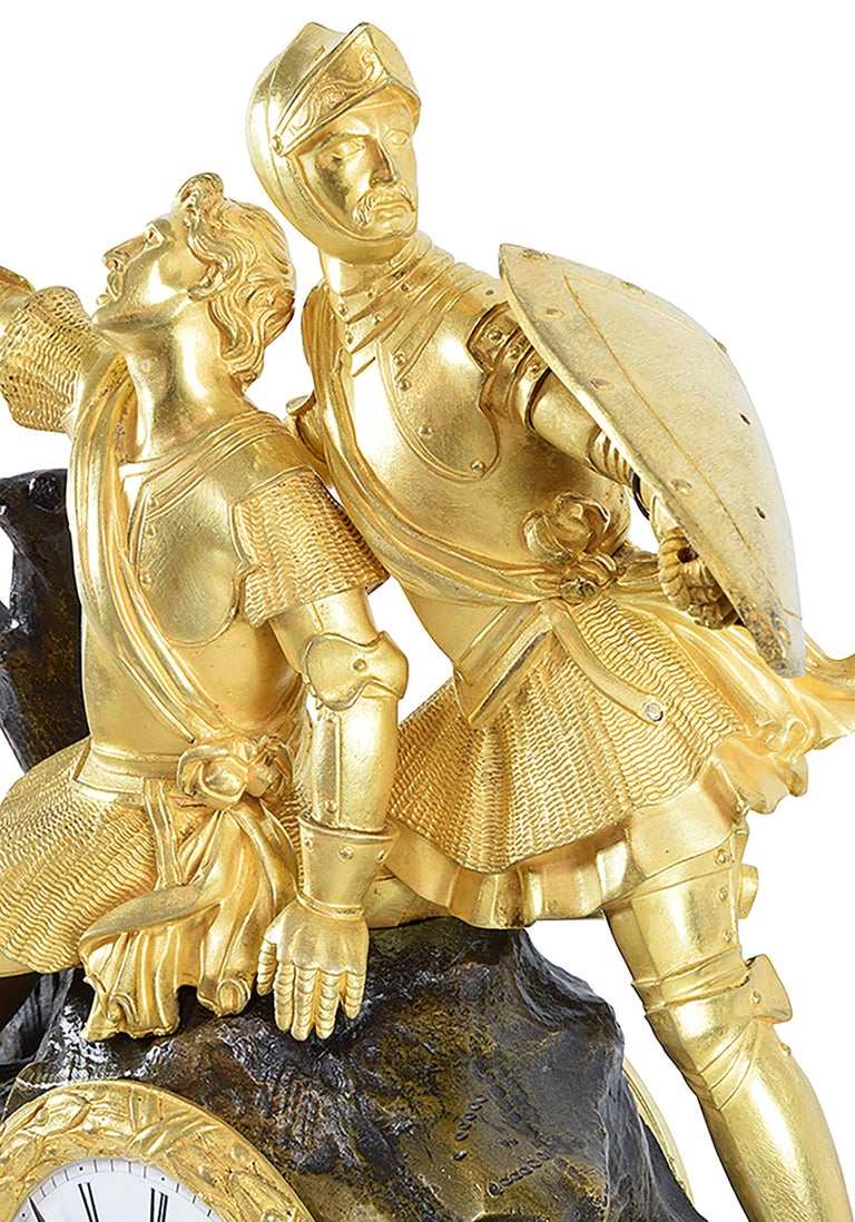 Clock With Knights In Gilt Bronze And Patinated Bronze - Restoration ...
