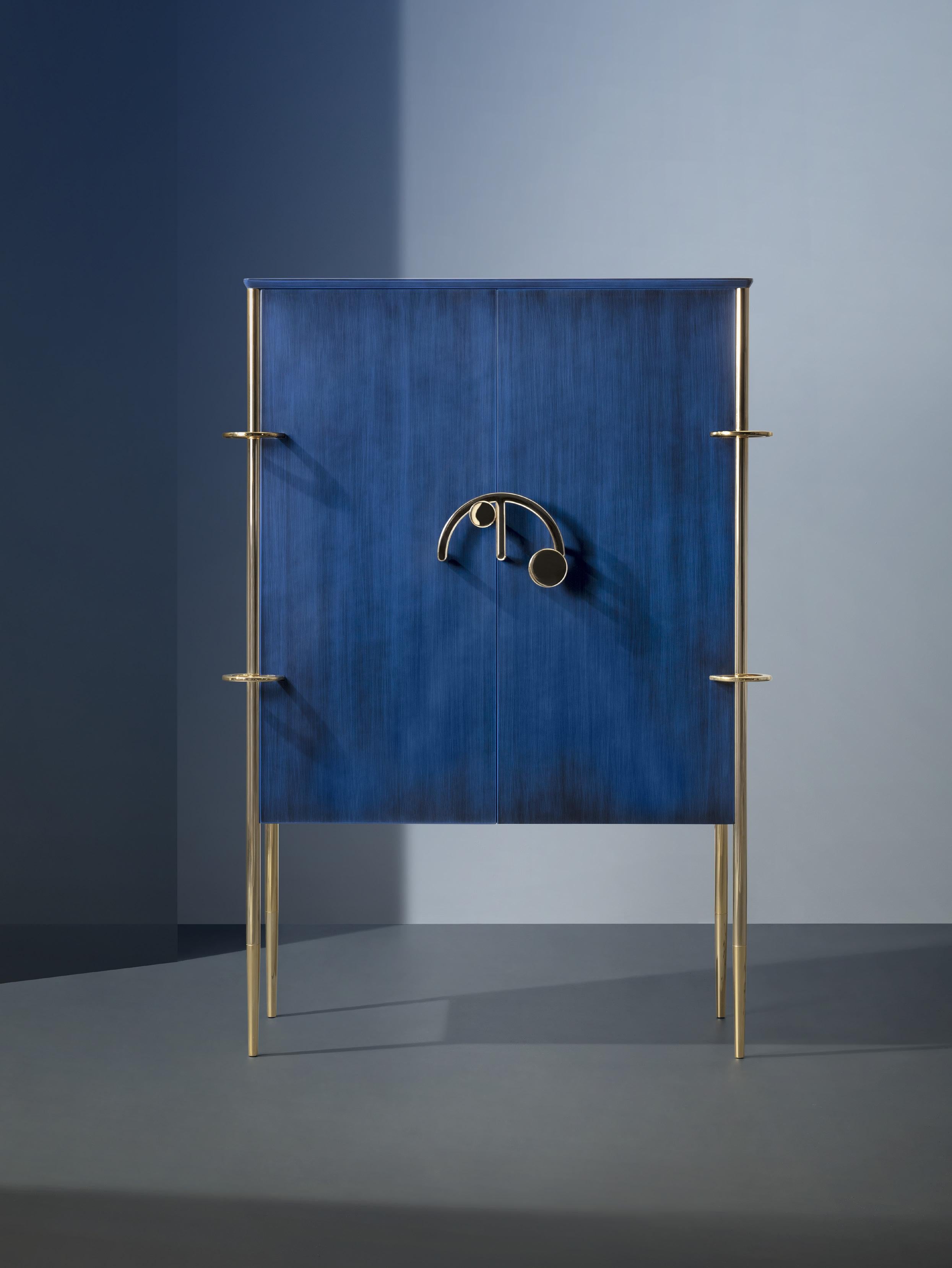 Clockwork, Blue Sideboard in Shellac, with Brass Finishing’s and Walnut ...