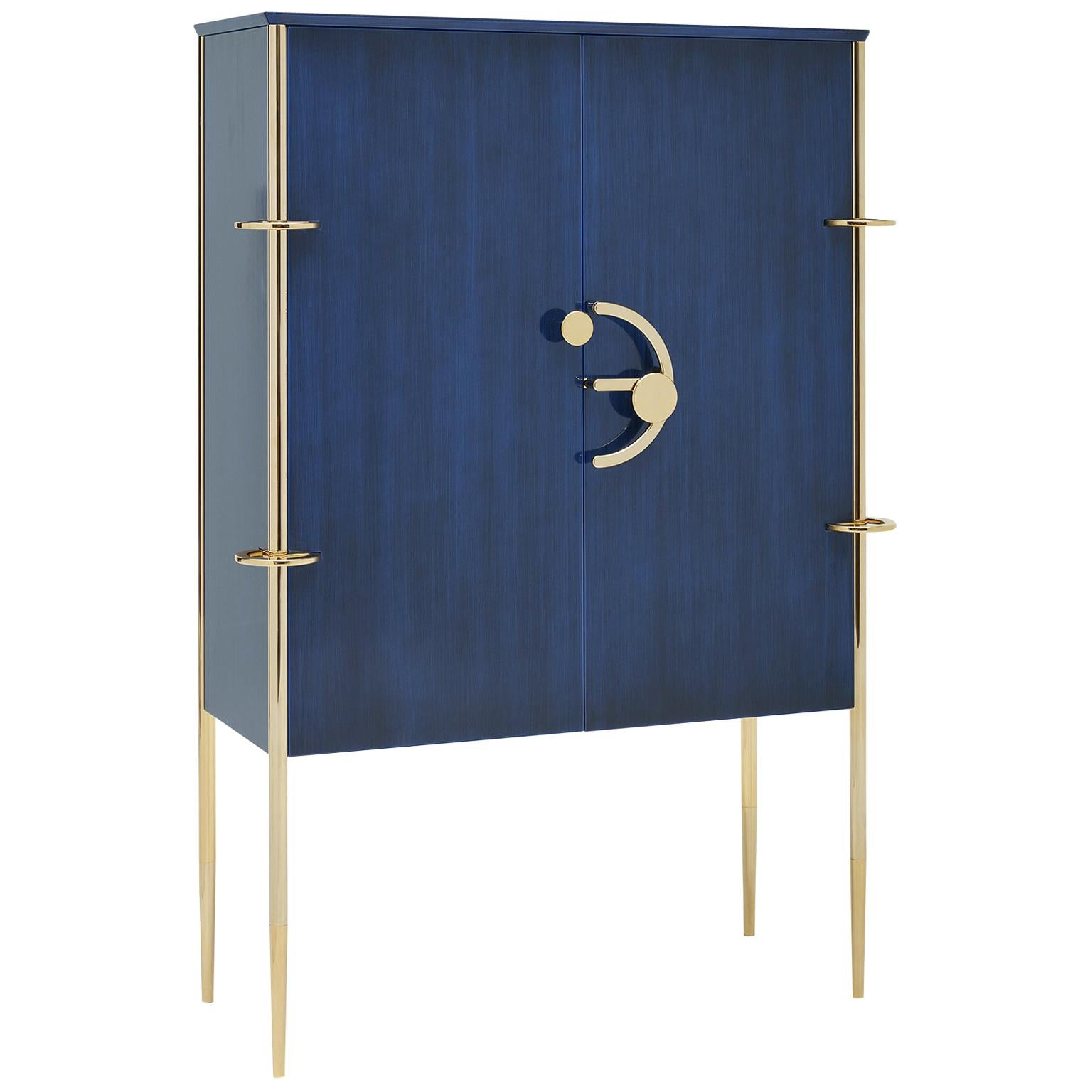 Clockwork, Blue Sideboard in Shellac, with Brass Finishing’s and Walnut ...