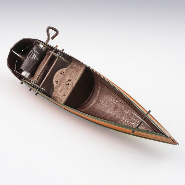 Clockwork Tin Plate Toy Speed Boat by Ferdinand Strauss, USA, c1930 For ...