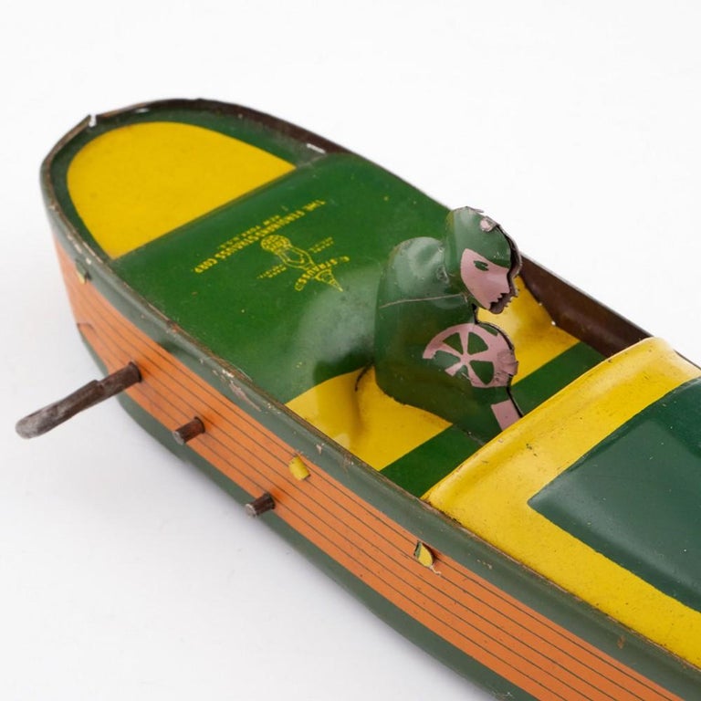 Clockwork Tin Plate Toy Speed Boat by Ferdinand Strauss, USA, c1930 For ...