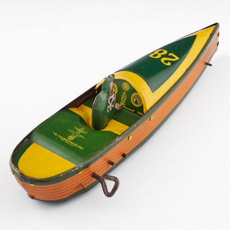 Clockwork Tin Plate Toy Speed Boat by Ferdinand Strauss, USA, c1930 For ...