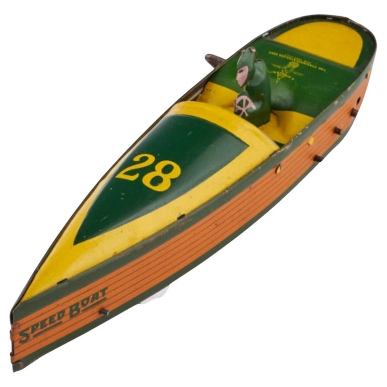 Clockwork Tin Plate Toy Speed Boat by Ferdinand Strauss, USA, c1930 For ...
