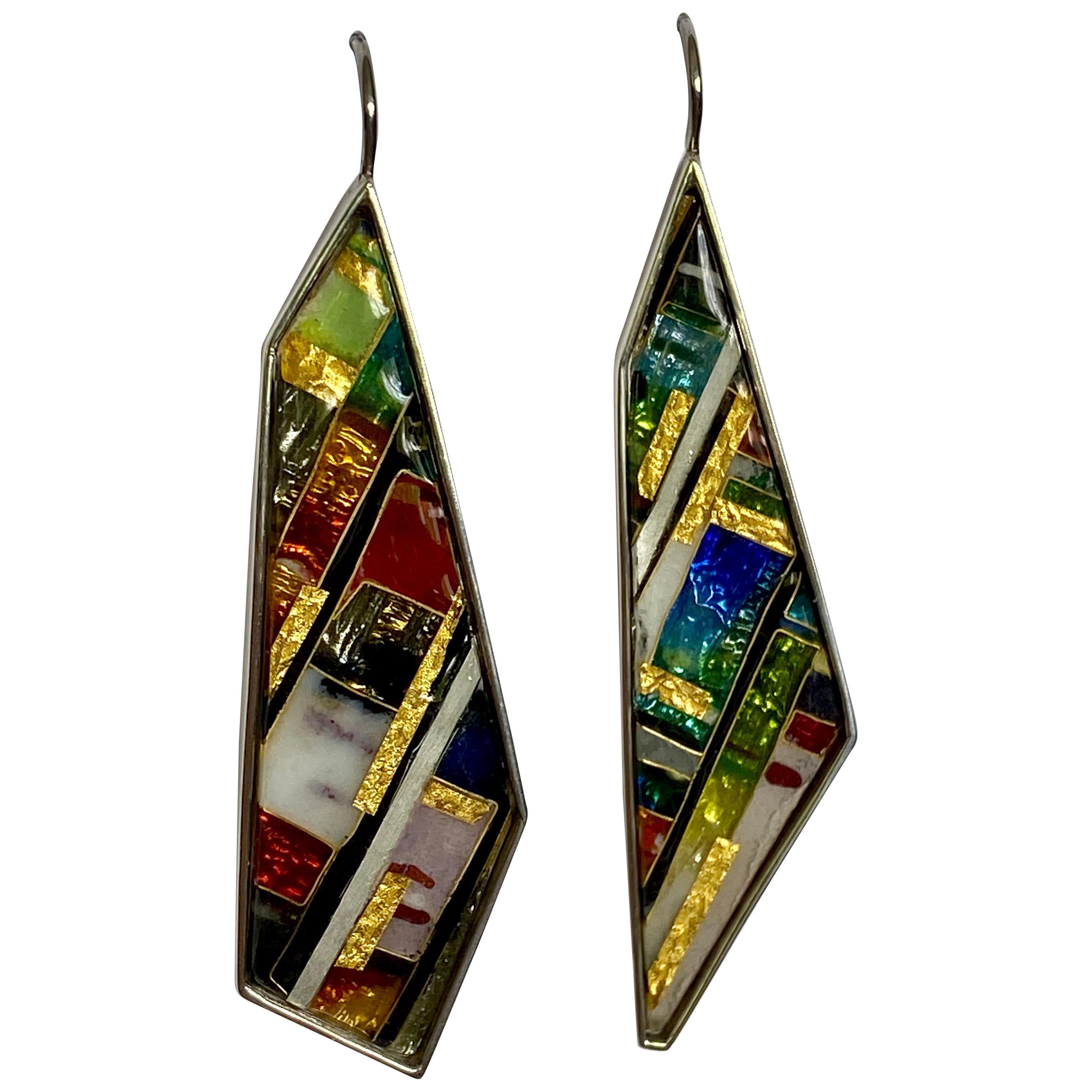 La Des Glanzer Sterling Gold Post Modernist Earrings at 1stDibs | lades ...