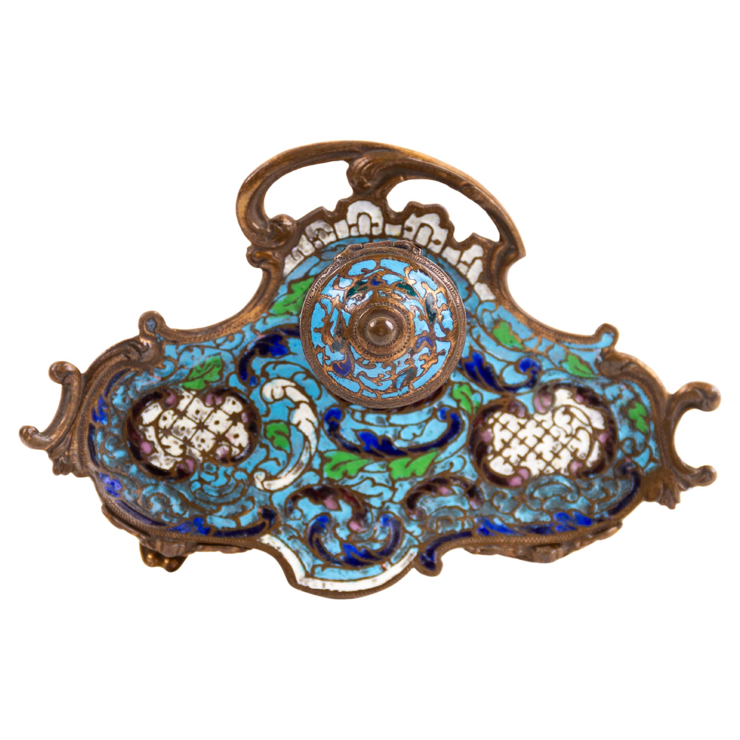 Cloisonne Enamel Bronze French Inkwell 19th Century For Sale at 1stDibs