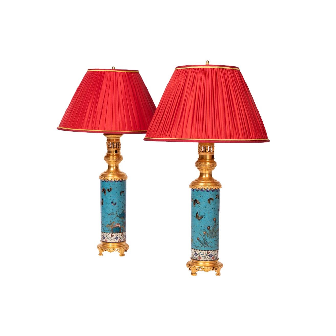 Cloisonné Enamels Sleeve Vase Lamps and Gilt Bronze, 19th Century at ...