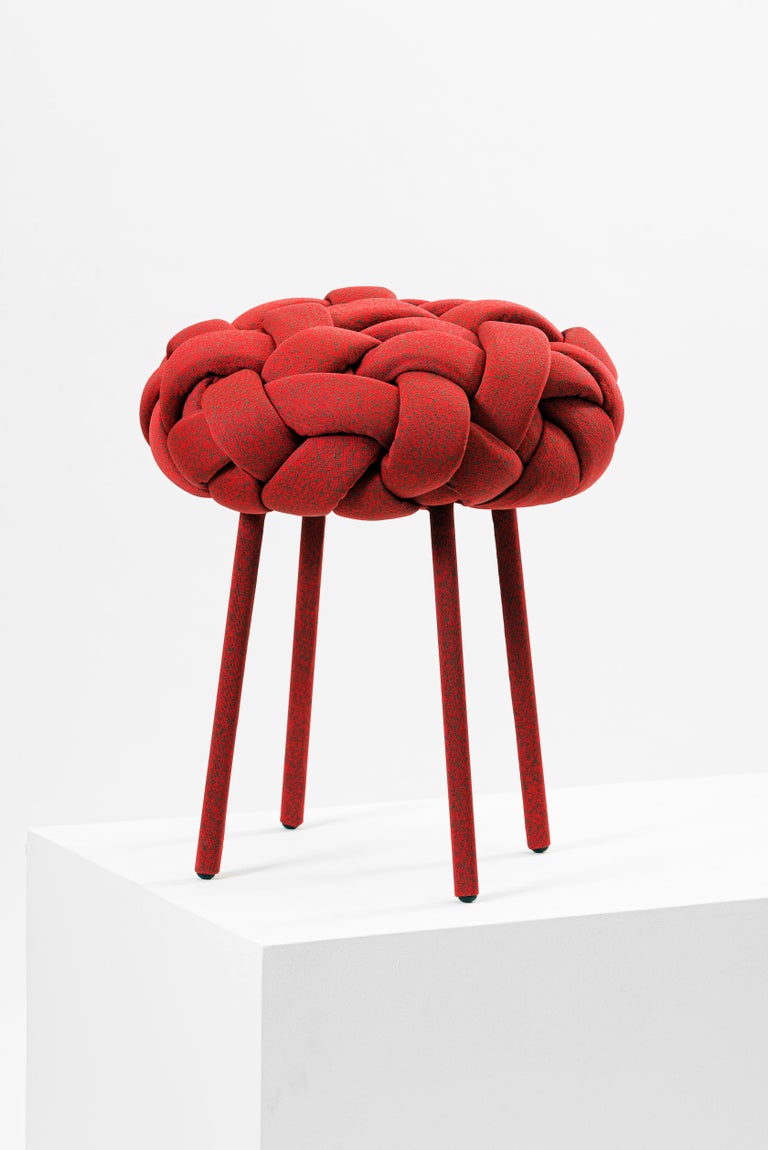 "Cloud" Contemporary Small Stool with Handwoven Red Kvadrat Upholstery ...