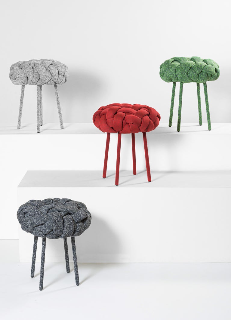 "Cloud" Contemporary Small Stool with Handwoven Red Kvadrat Upholstery ...