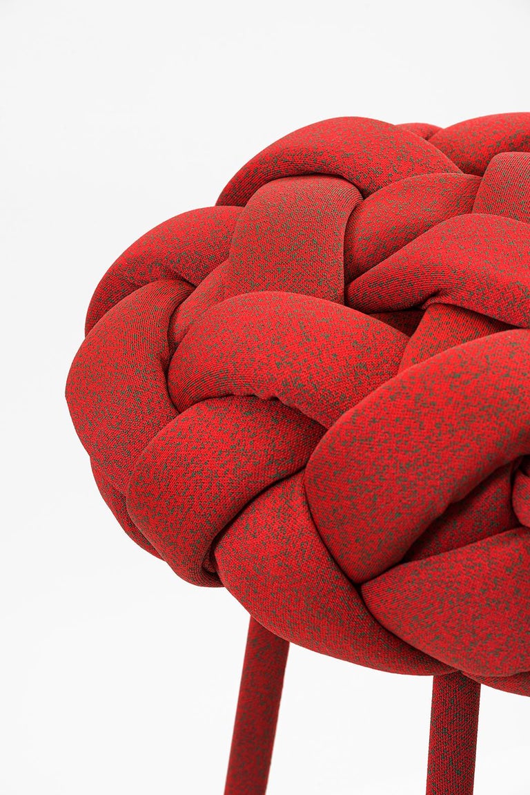 "Cloud" Contemporary Small Stool with Handwoven Red Kvadrat Upholstery ...