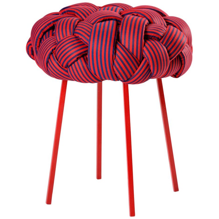 "Cloud" Contemporary Small Stool with Handwoven Red Upholstery For Sale ...