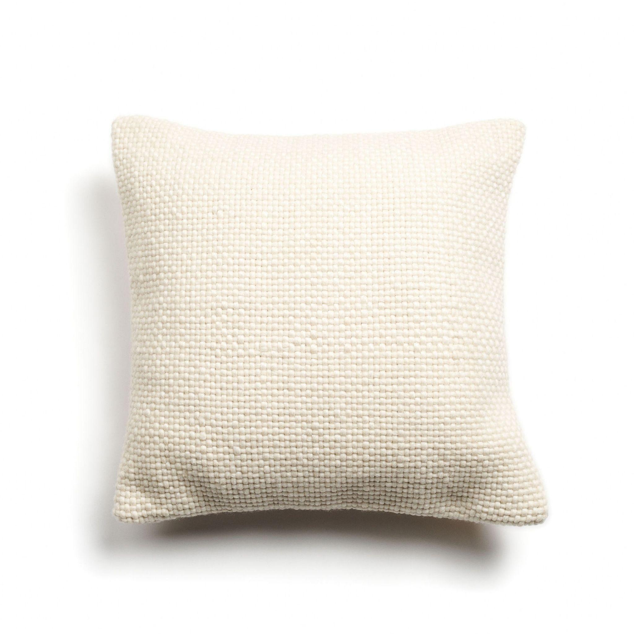 Cloud White Handwoven Merino Pillow In Classic Basket Weave Pattern By ...