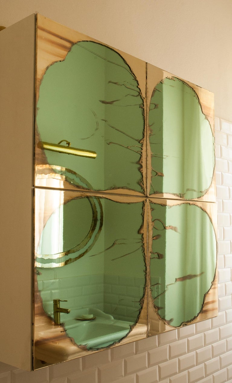 Clover Contemporary Sculpture Cabinet, Birch Wood, Jade Silvered Glass ...