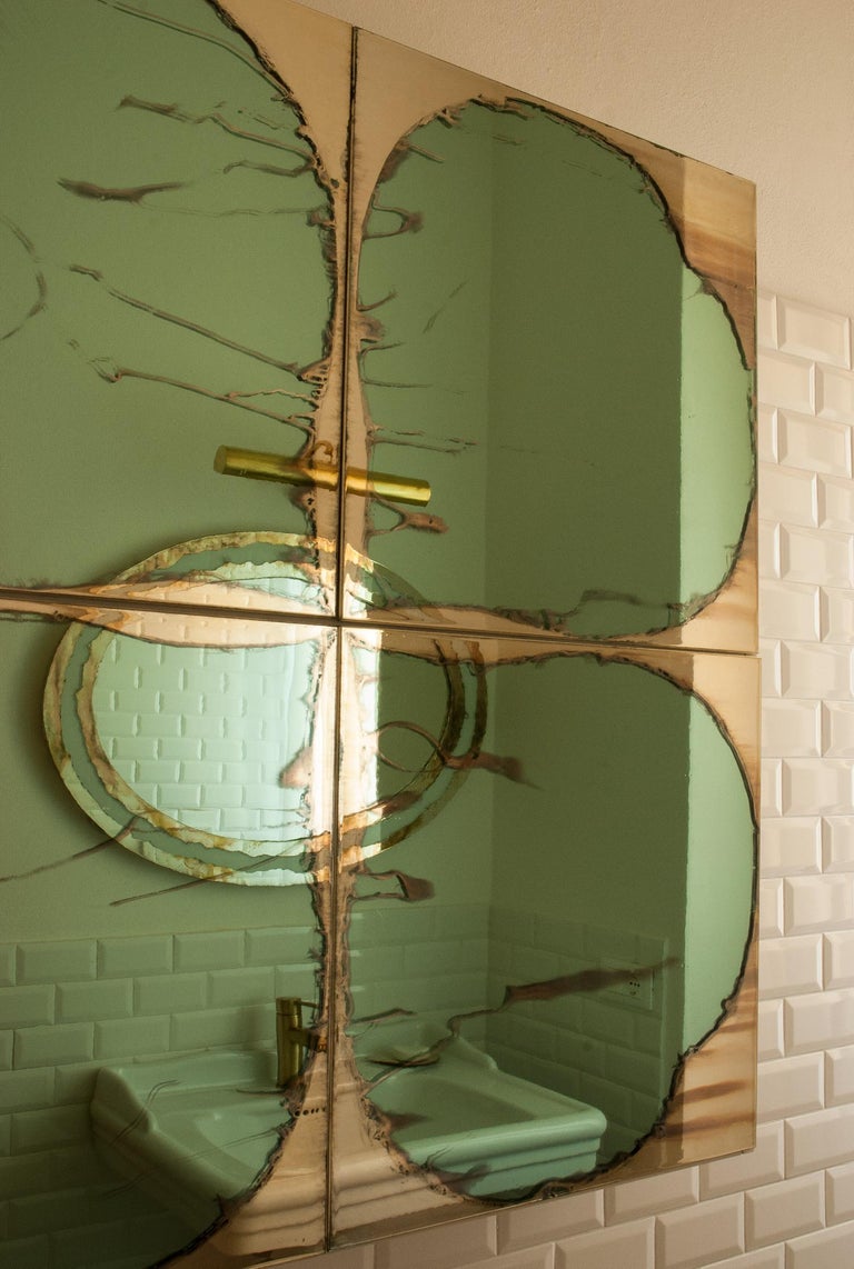 Clover Contemporary Sculpture Cabinet, Birch Wood, Jade Silvered Glass ...