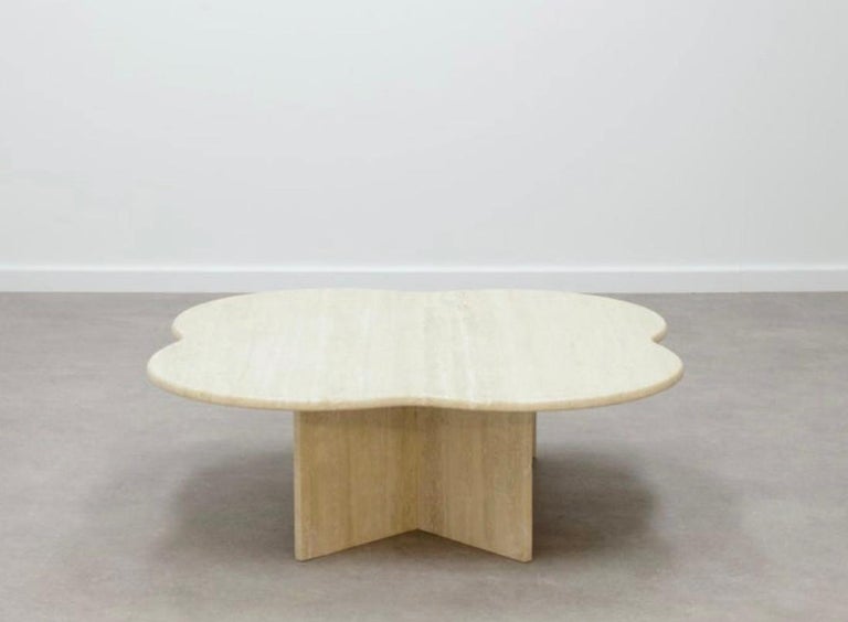 Clover/Flower Top Travertine Coffee Table 70s, Italy For Sale at 1stDibs