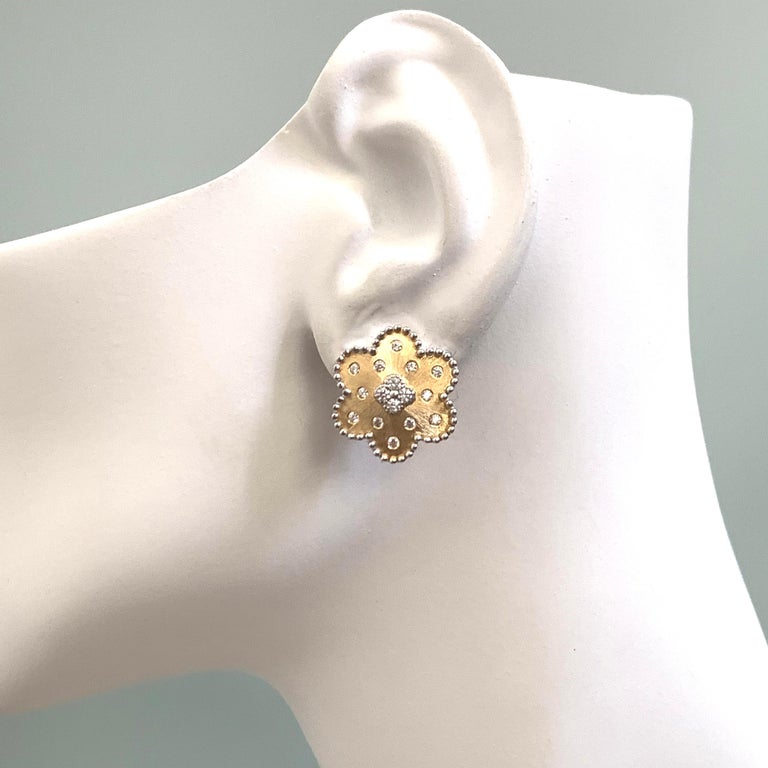 Clover Pattern Flower Shape Vermeil Earrings For Sale at 1stDibs