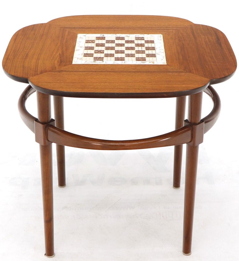 Clover Shape Checker Tile Top Walnut Side Table For Sale at 1stDibs