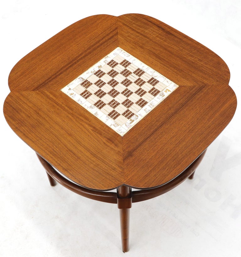 Clover Shape Checker Tile Top Walnut Side Table For Sale at 1stDibs