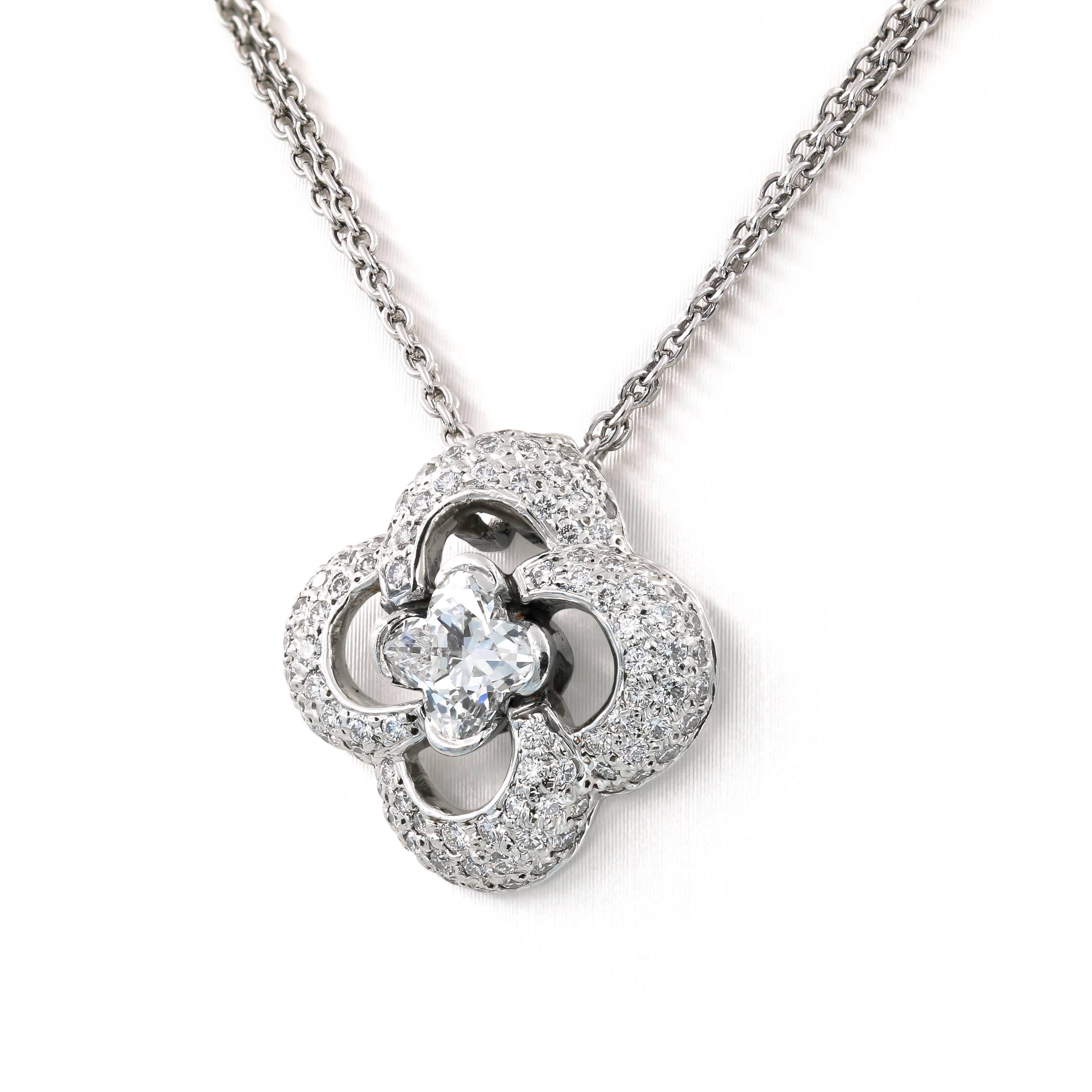 Clover Style Diamond Necklace with .88ct. Lili-cut Diamond Center at ...