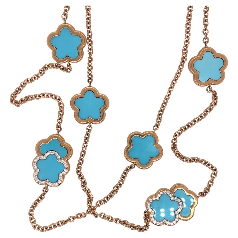 Clover Turquoise and Diamond Necklace at 1stDibs