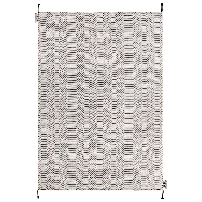 Clovis Cream and Chocolate Hand-Knotted Wool Rug For Sale at 1stDibs