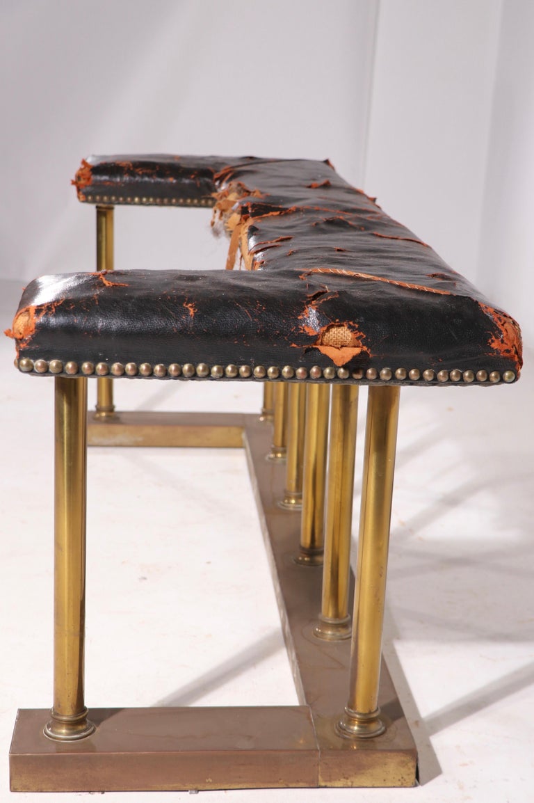 Club Bench Fender Brass with Leather Seat at 1stDibs