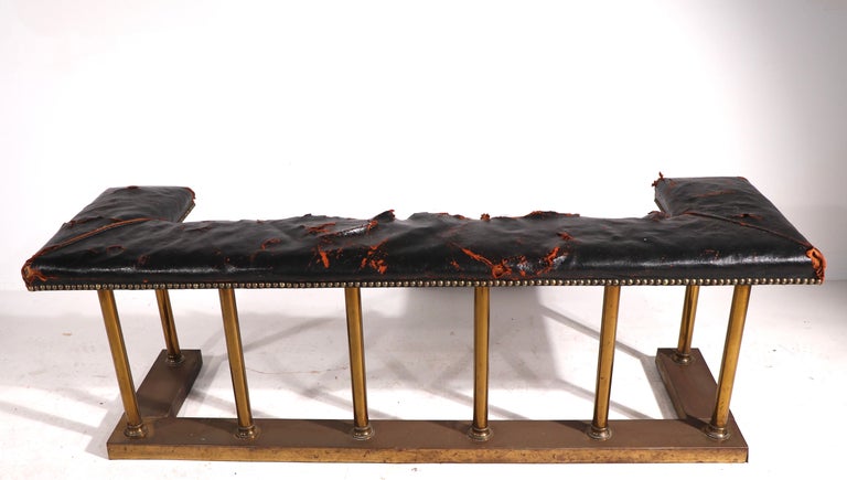 Club Bench Fender Brass with Leather Seat at 1stDibs