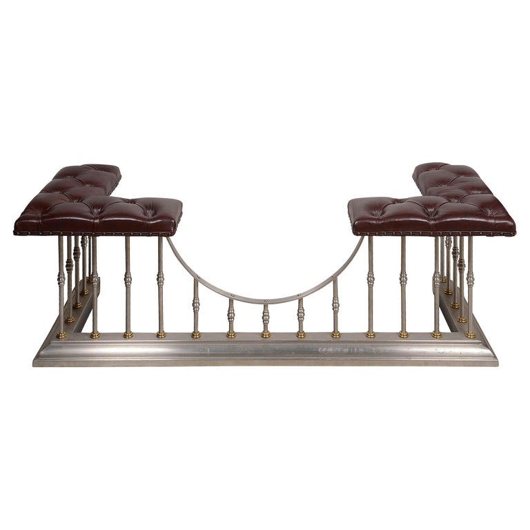 Club Fire Fender, Upholstered in Leather, circa 1900 For Sale at 1stDibs
