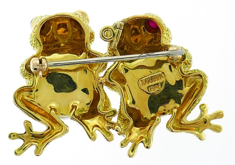 Clunn Yellow Gold Frog Pin Brooch Clip with Pearl and Ruby For Sale at ...
