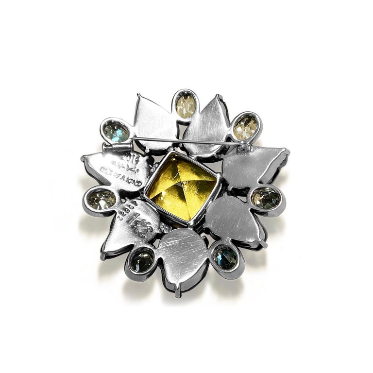 Stephen Dweck Cluster Broach with Faceted Lemon Quartz and Peacock ...