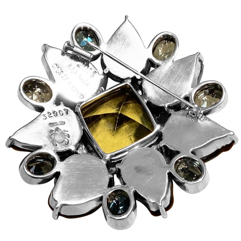 Stephen Dweck Cluster Broach with Faceted Lemon Quartz and Peacock ...