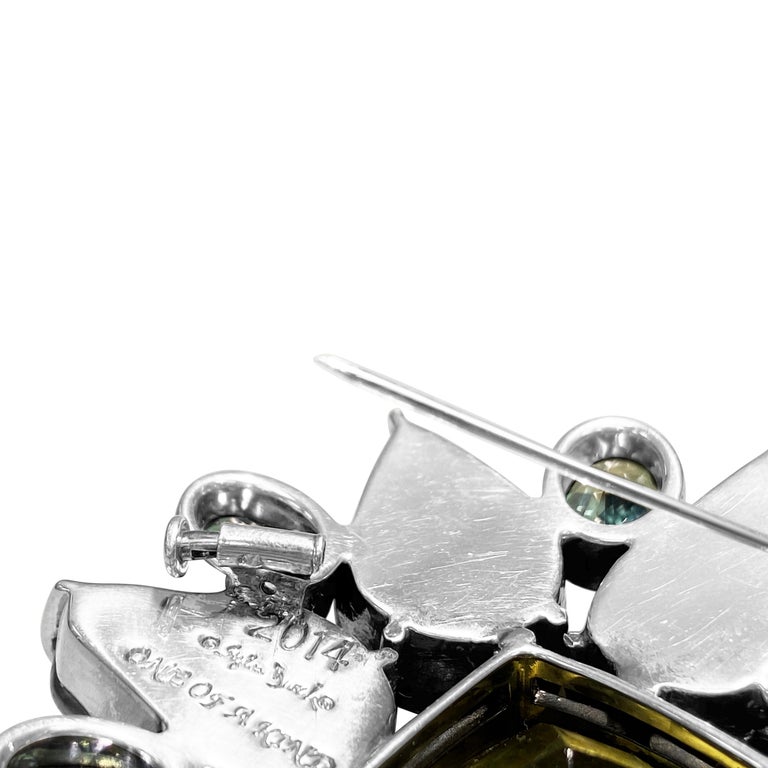 Stephen Dweck Cluster Broach with Faceted Lemon Quartz and Peacock ...